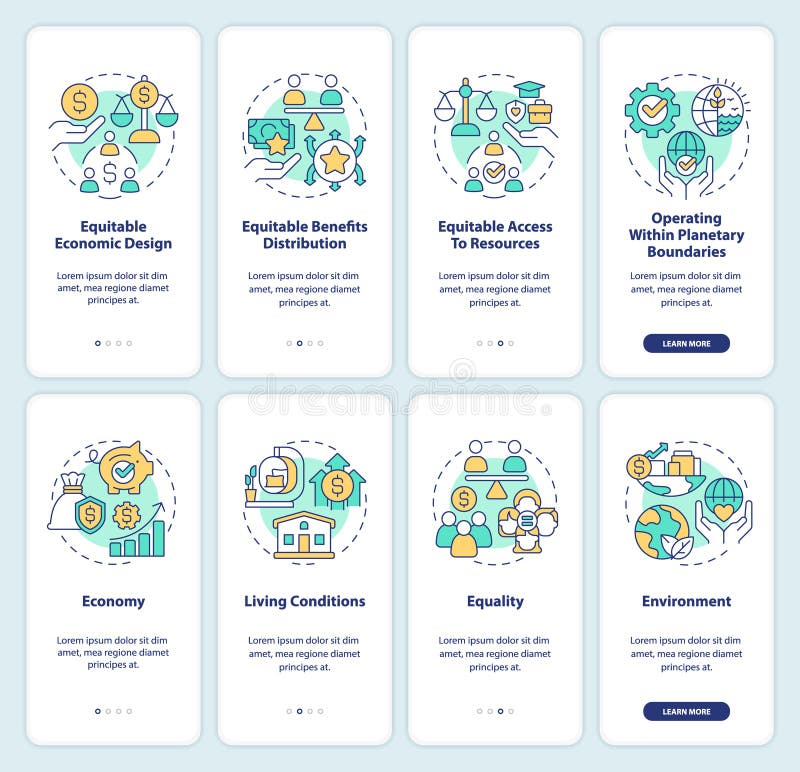 Inclusive Economy Attributes Onboarding Mobile App Screen Set Stock ...