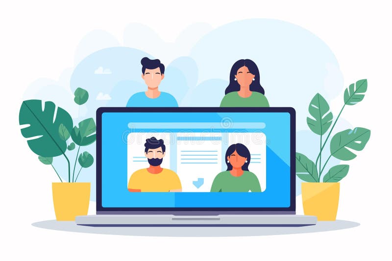 Inclusive Group of People on Video Call Vector Isolated Vector Style ...