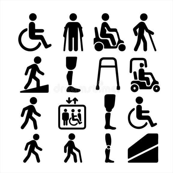 Inclusive Mobility and Accessibility Icons Set Stock Illustration ...