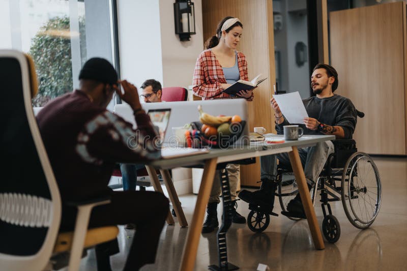 Inclusive Modern Office Environment with Diverse Team Engaging in ...