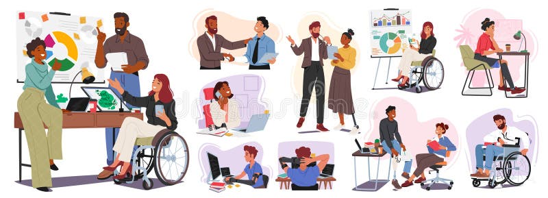 Inclusive Office Scene. Diverse Disabled Characters Collaborate ...