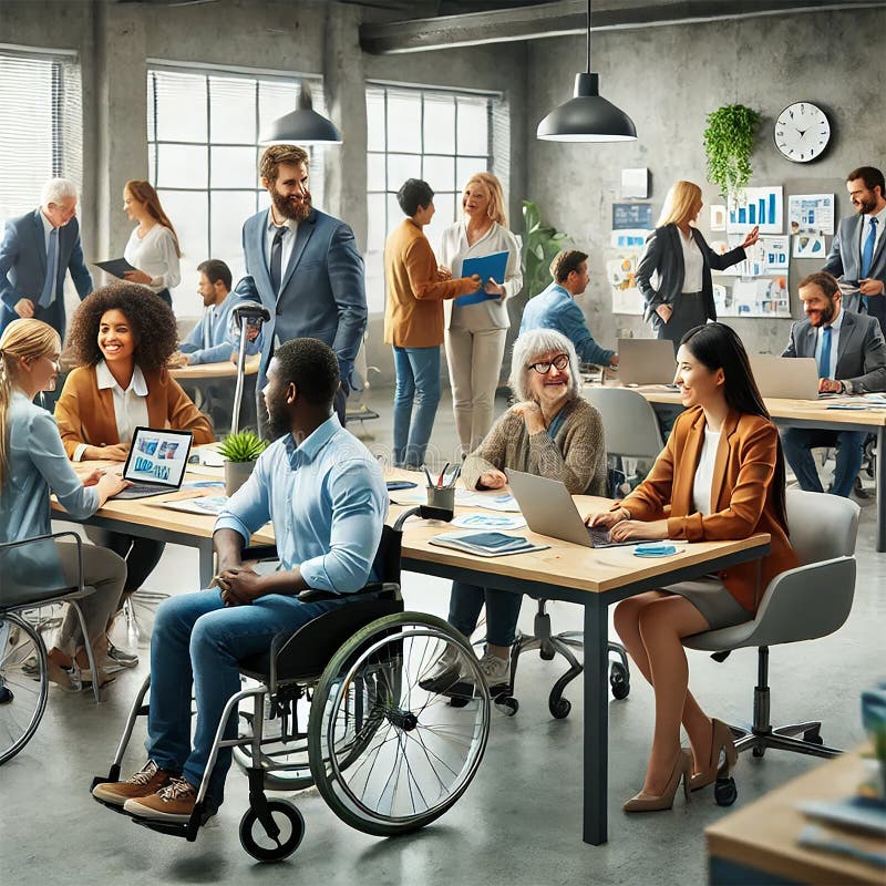 An Inclusive Workplace Scene with Individuals of Different Abilities ...