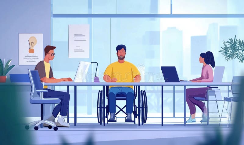 Inclusive Workspace Featuring Diverse Individuals Collaborating in ...