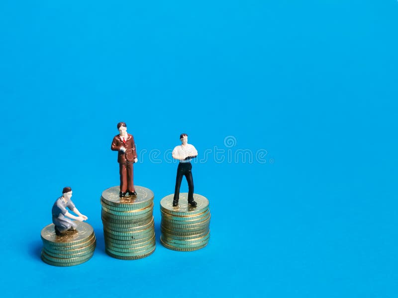 Income and Economic Inequality Concept. Human Figures on Stacking Coins ...