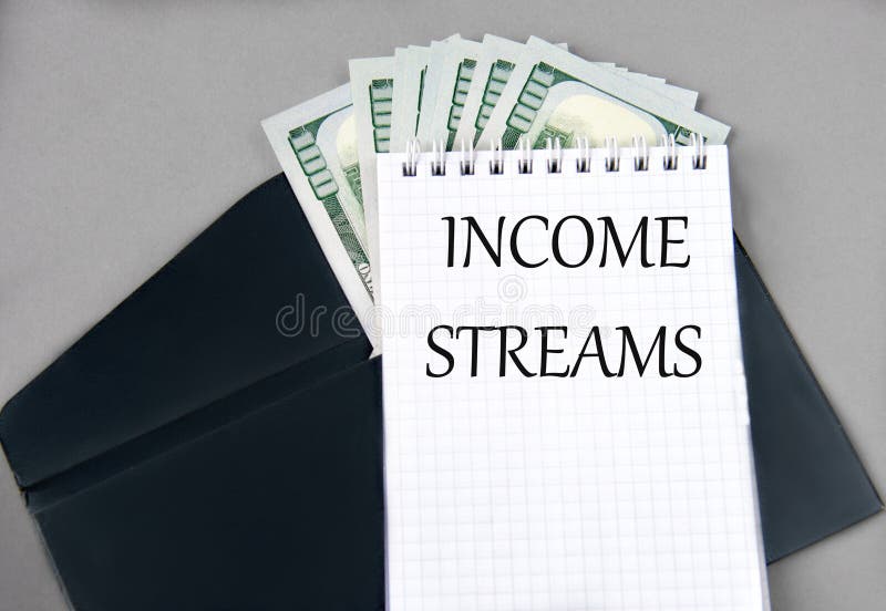 INCOME STREAMS - Words in a Notebook Against the Background of a Black ...