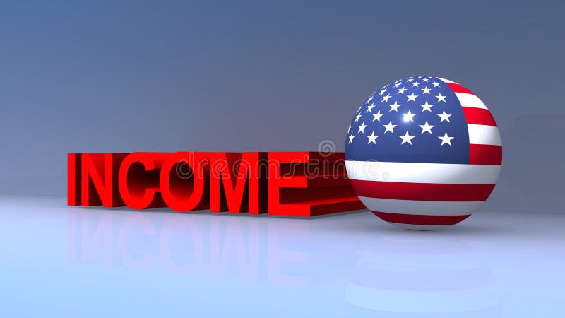 Income and Usa Flag on Blue Stock Illustration - Illustration of flag ...