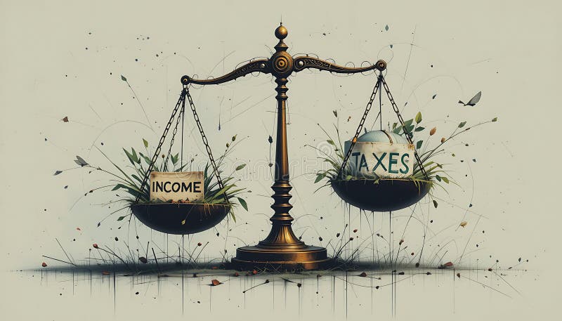 Income vs. Taxes: an AI- stock illustration. Illustration of finance ...