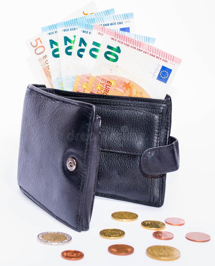 Wallet Stuffed with Euro Banknotes on the Wooden Backround Stock Image ...