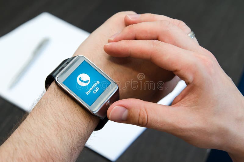 Incoming Call Notification on Smart Watch Connected To Smart Pho Stock ...