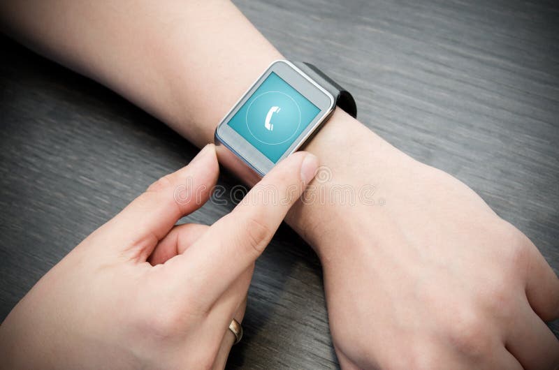 Incoming Call Notification on Smart Watch Connected To Smart Pho Stock ...