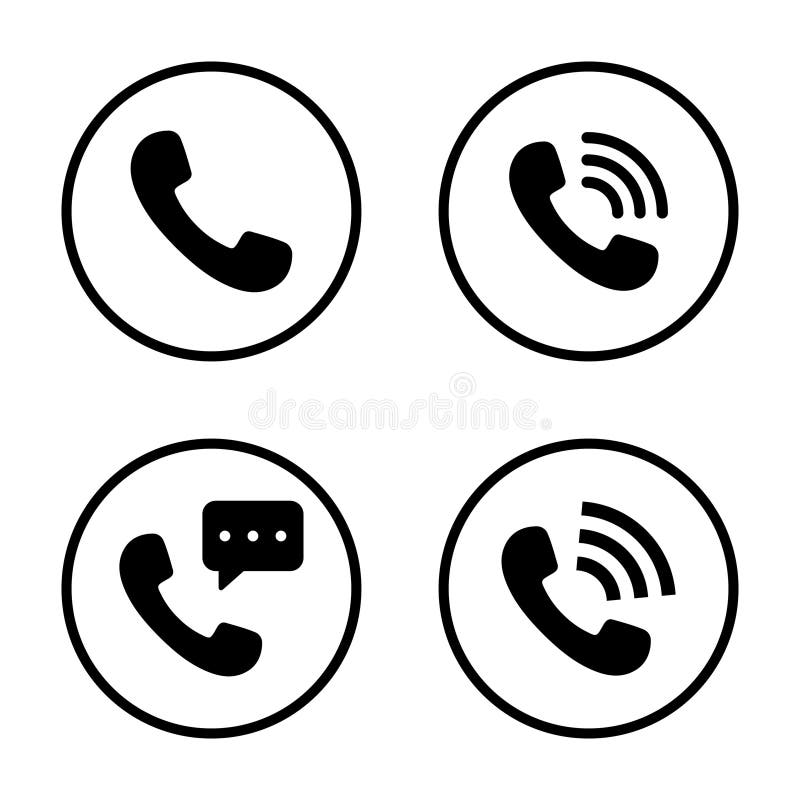 Incoming Call Button Icon Vector in Black Circle. Phone Receiver ...