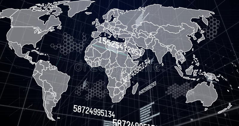 Incoming Data Feed Starting World Map Animating Numeric Streams and Beams Showing Data Exchange ...