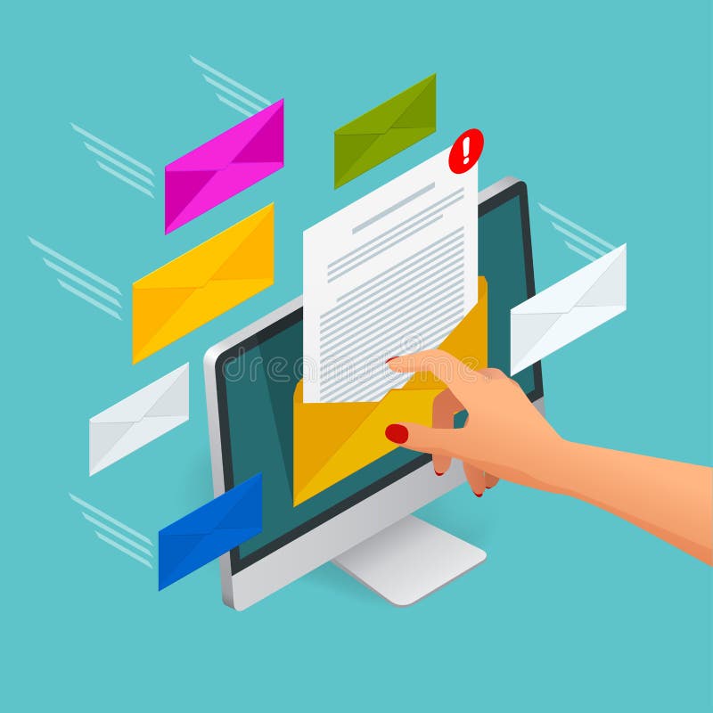 Incoming Email Isometric Vector Concept. Receiving Messages. Laptop ...