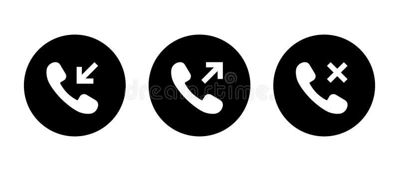 Incoming, Outgoing, and Missed Call Icon on Black Circle Stock Vector ...