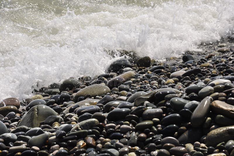 Incoming Wave on a Pebble Beach, Close-up. Stock Image - Image of stone ...