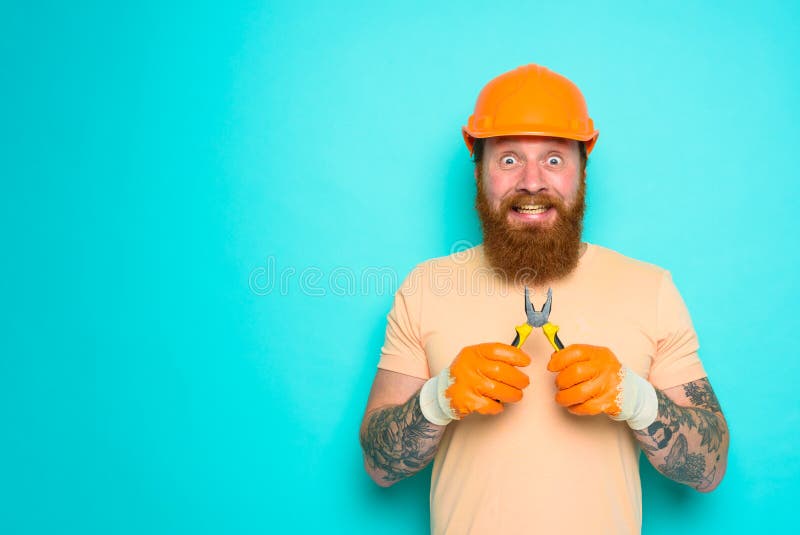 Incompetent Worker is Unsure about His Work. Cyan Background Stock ...