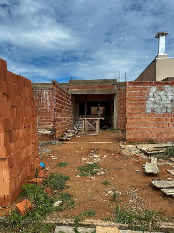 House Construction Progress Exposed Bricks Scaffolding Structure Stock ...