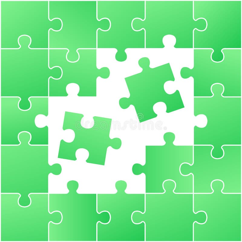 Incomplete Green Jigsaw Puzzle with Stray Pieces on White Background ...