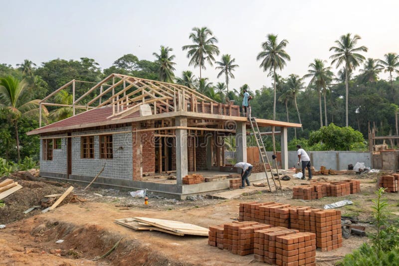 Incomplete House Construction Structure in Kerala Stock Illustration ...