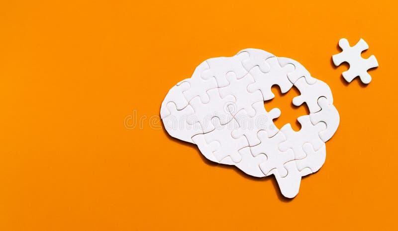 Incomplete Human Brain Puzzle on Orange Stock Image - Image of business ...