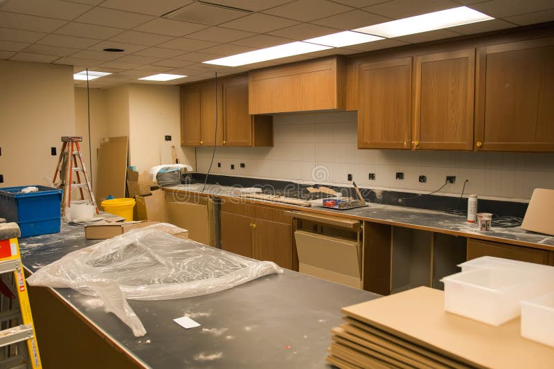 An Incomplete Kitchen Installation New Cabinetry and Countertops, with ...