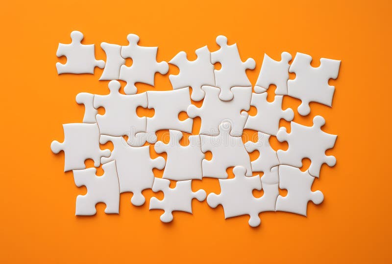 Incomplete White Puzzle Pieces on Orange Background Stock Illustration ...