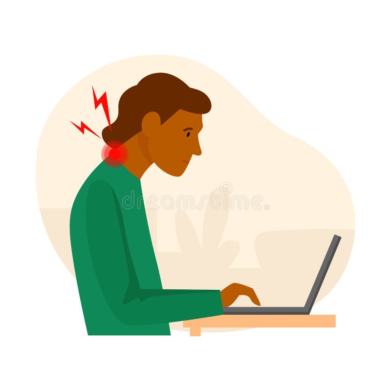 Incorrect Posture while Working on a Computer, Man Stock Vector ...