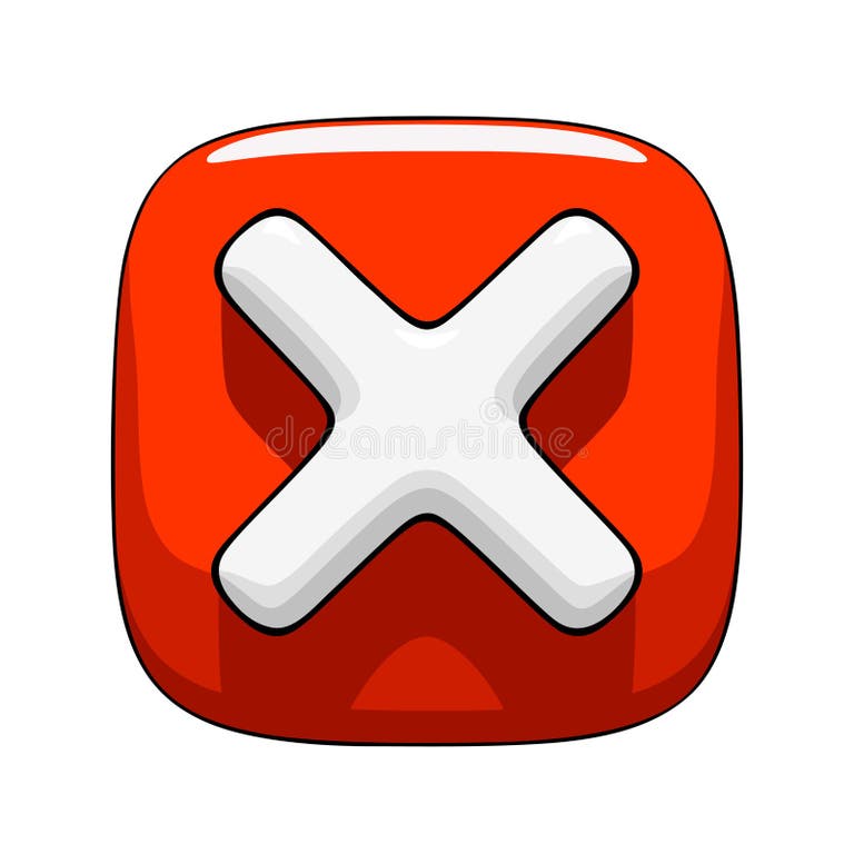 Incorrect Sign or Wrong Mark Icon. Red Button with White Cross, Front ...