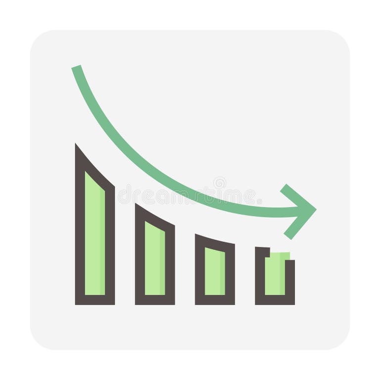 Bar Chart or Bar Graph Decreasing Vector Icon with Drop Down Arrow ...