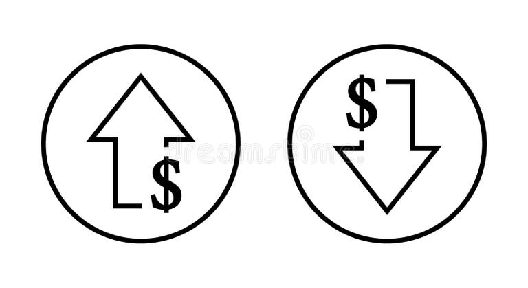 Increase and Decrease Dollar Arrow Icon on Circle Line. USD Up and Down ...