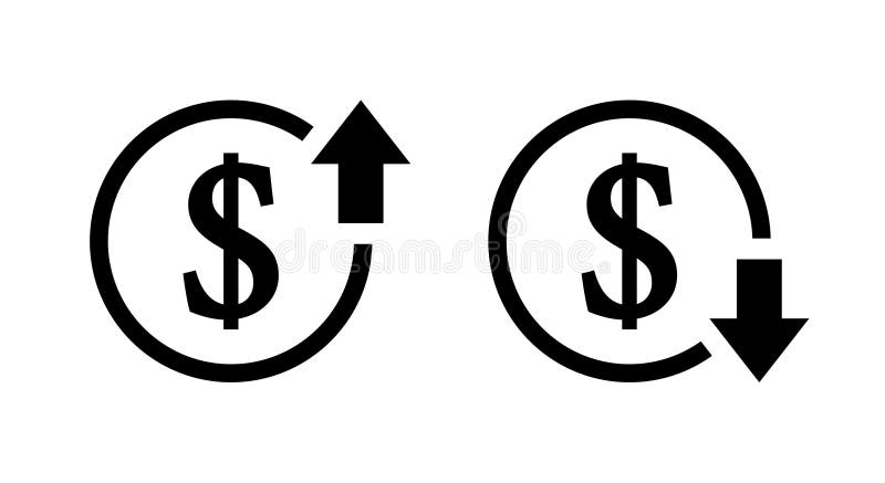 Increase and Decrease Dollar Price Icon. Up and Down Currency Value Sign Symbol Stock ...
