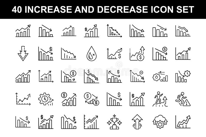 Increase and Decrease Icon Set Collection Stock Vector - Illustration of progress, iron: 372697986
