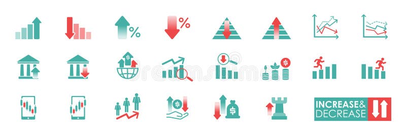 Increase and Decrease Solid Icon Set, Arrow Growth Icon, and Statistic ...
