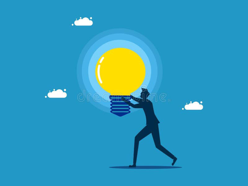 Increase Knowledge. Man Holding a Big Light Bulb Stock Vector ...
