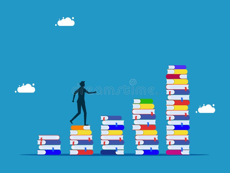 Increase Knowledge or Progress in Studies. Man Walking on Growing Pile ...