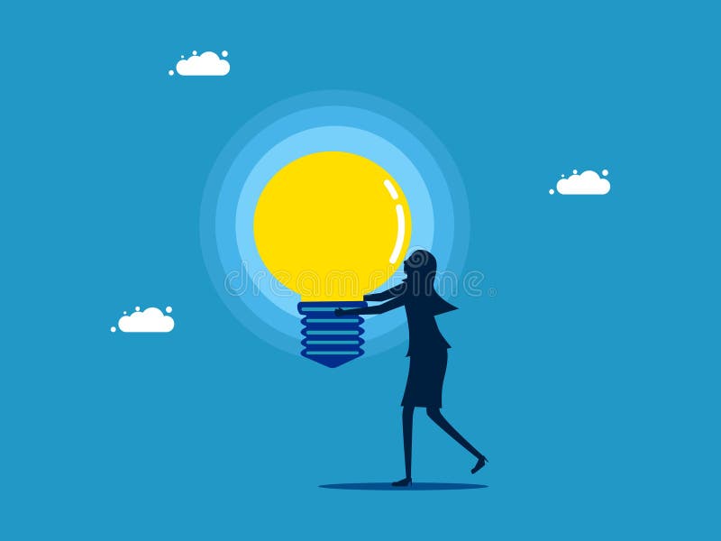 Increase Knowledge. Woman Holding a Big Light Bulb Stock Vector ...