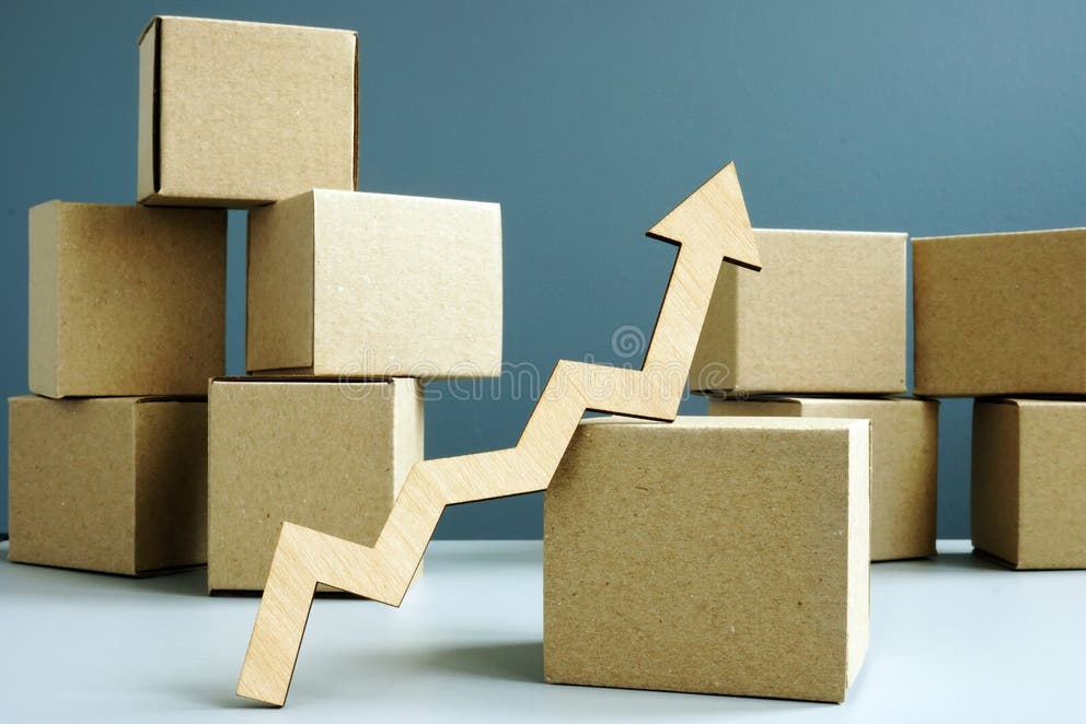 Increase Sales Concept. Cardboard Boxes and Arrow Stock Image - Image ...