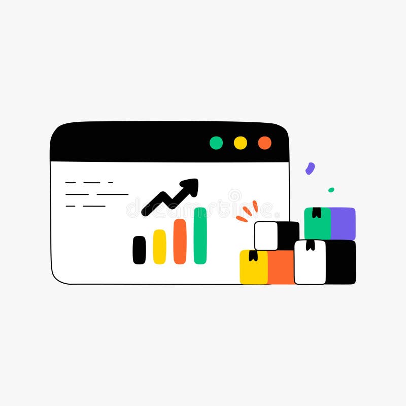 Graph with Boxes and Increasing Bar Chart in Flat Vector Illustration ...
