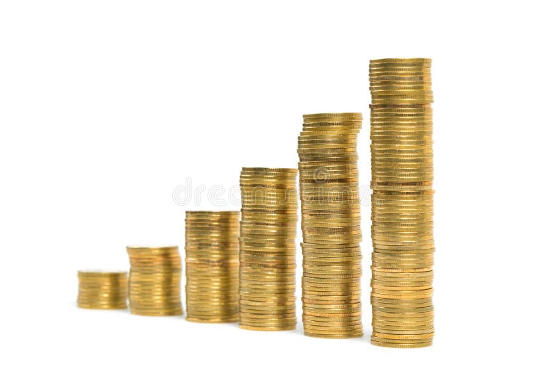 Increasing Columns of Coins, Step of Stacks Coin Isolated on White ...