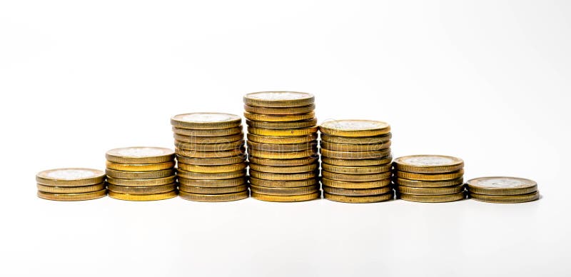 Increasing and Decreasing Pile of Coins Going Up Stock Photo - Image of ...