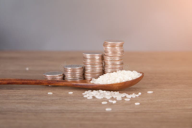 Increasing Dollar Coins and Rice Stock Image - Image of rice, buying ...