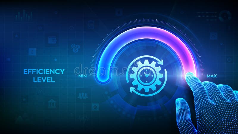 Increasing Efficiency Level. Wireframe Hand is Pulling Up To the ...