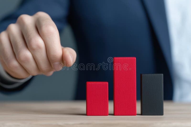Increasing Percentage Graph with Red Bars and Hand Gesture Stock Photo ...