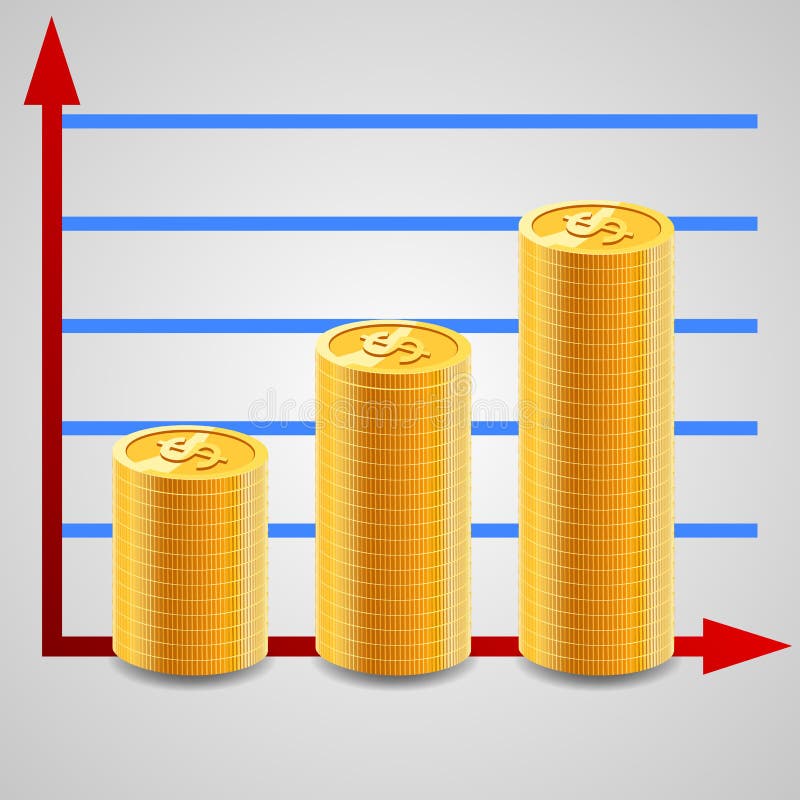 Increasing Piles of Coins with Going Up Graph. Stock Vector ...