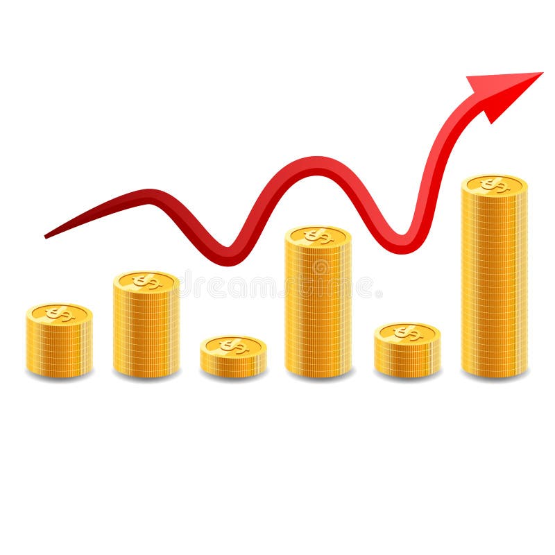 Increasing Piles of Coins with Going Up Graph. Stock Vector ...