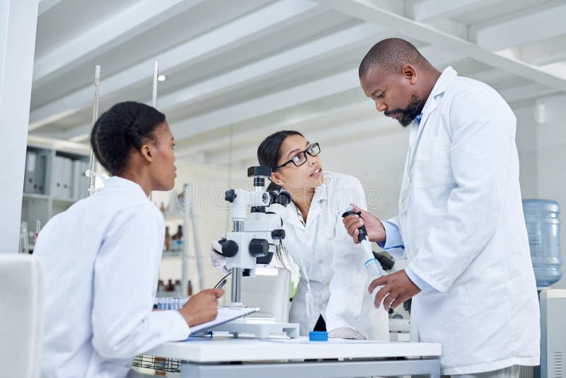 Group of Scientists Working with Sample in Chemistry Laboratory Stock ...