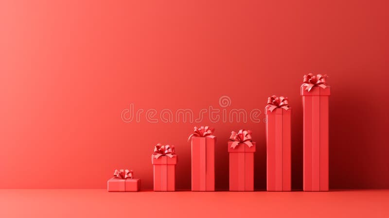 Increasing Red Gift Boxes in a Minimalist Display with Red Backdrop ...