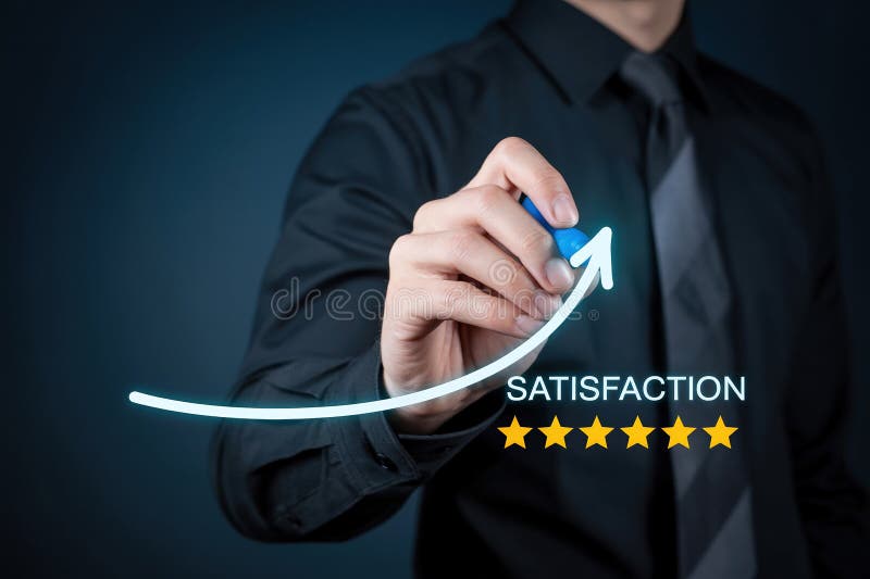 Increasing Satisfaction Graph with Five Star Rating and Arrow Upward ...