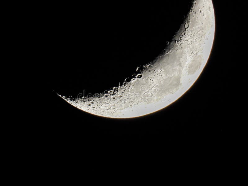Increasing Sickle-shaped Quarter Moon with Its Moon Craters Stands in ...