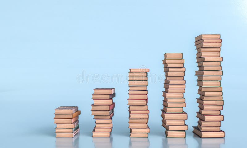 Increasing Stacks of Books on Blue Background Stock Illustration ...